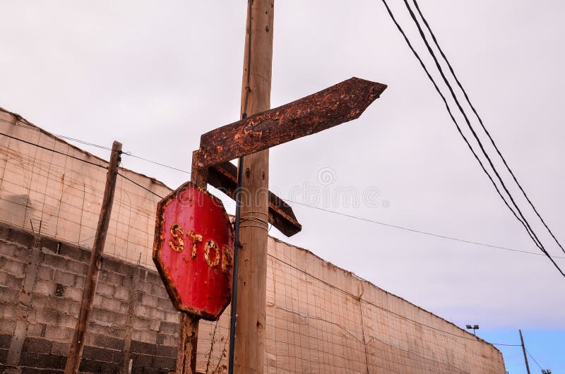 Vintage Old Rusty Road Sign Stock Image - Image of obsolete, plate ...