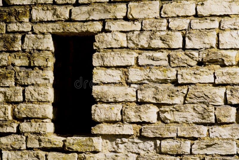 Vintage Old Stone Wall Texture with Black Hole. Night Shooting Stock ...