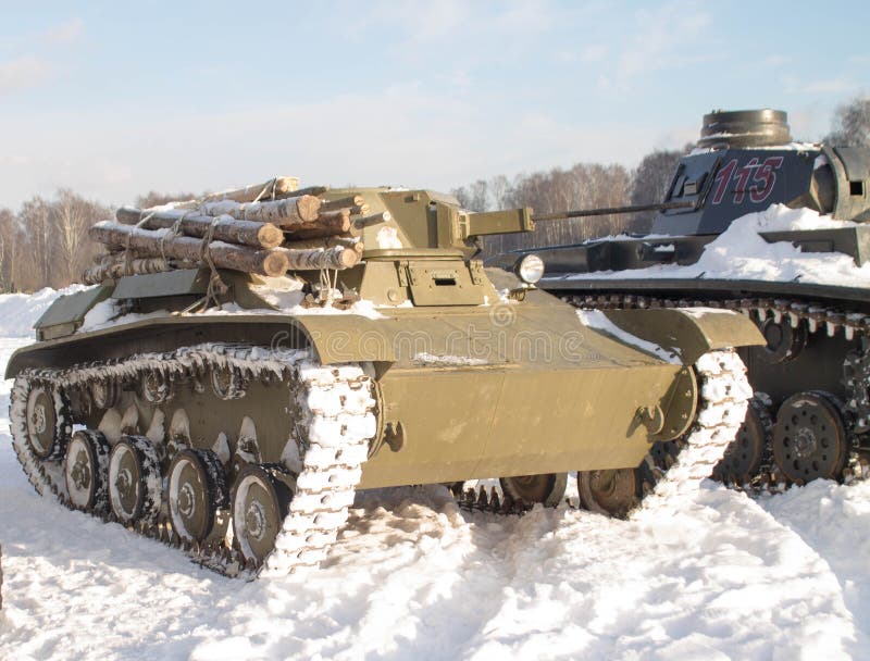 Vintage Old Tank on Snow in Winter Stock Image - Image of machine ...