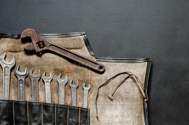 Vintage Old Tools on Stone Backdrop. Top View with Copy Space Stock ...