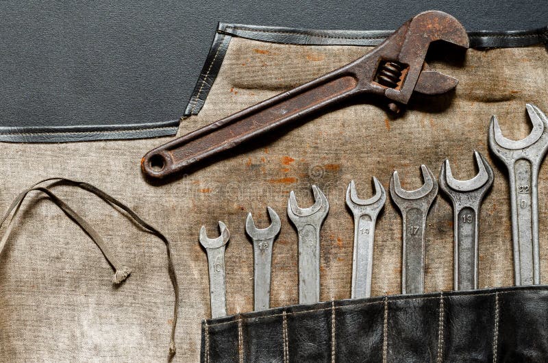 Vintage Old Tools on Stone Backdrop. Top View with Copy Space Stock ...