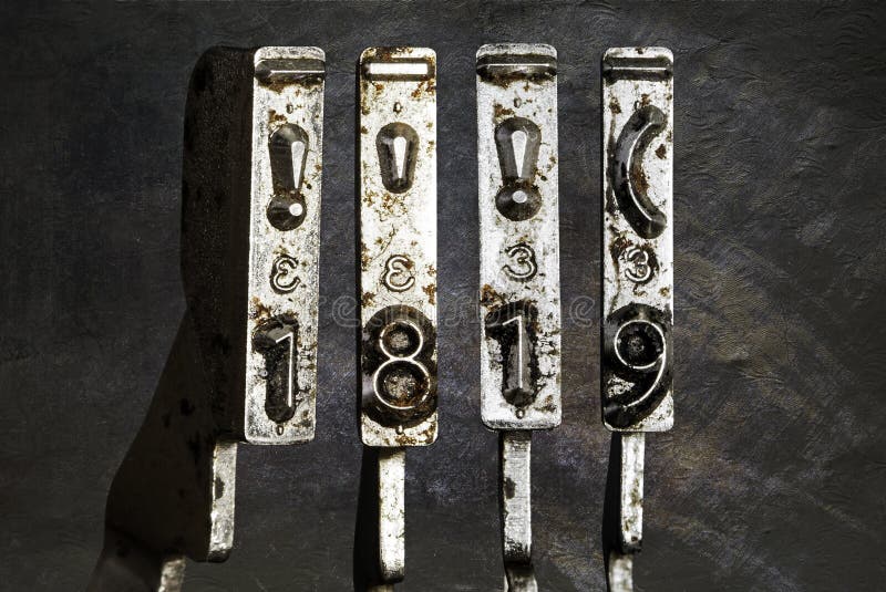 Vintage Old Typewriter Hammers with the Date 1819 Stock Photo - Image ...