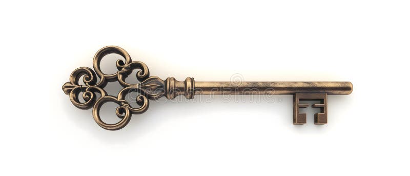 Vintage Old Whimsical Skeleton Key on White Background Stock ...