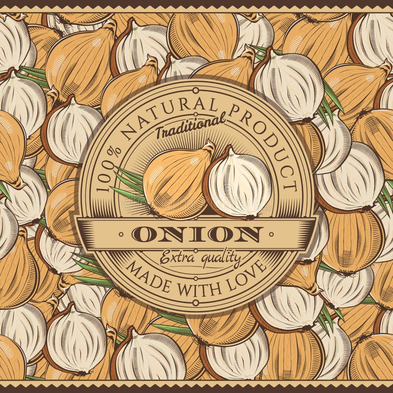 Vintage Onion Label on Seamless Pattern Stock Vector - Illustration of ...