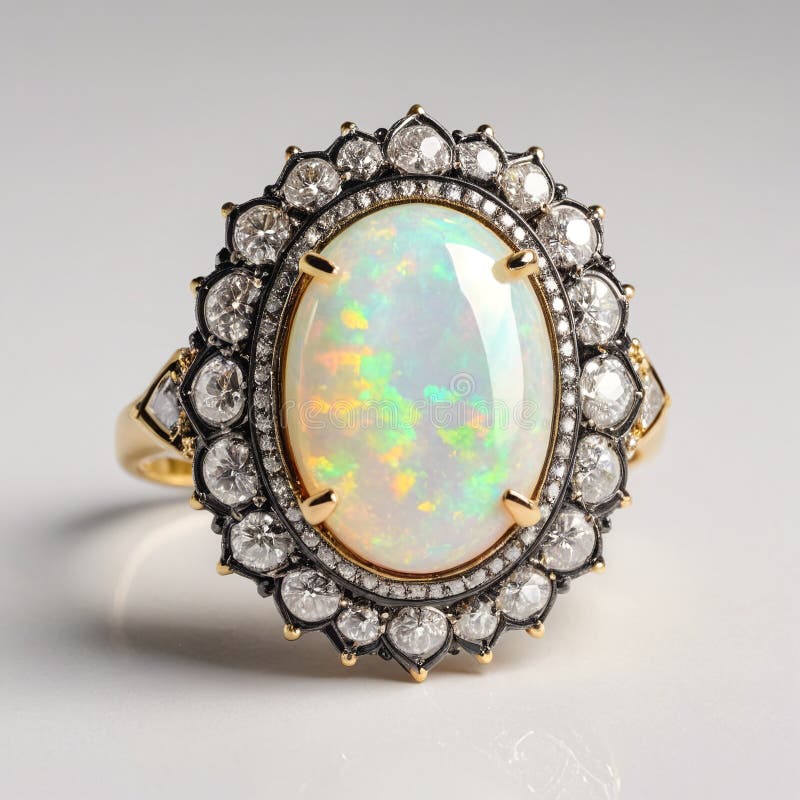 Vintage Opal and Diamond Ring on White Timeless Elegance Collection ...