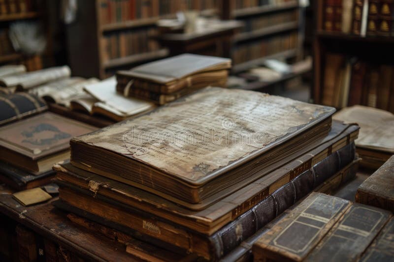 Antique Books in Classical Library Setting Stock Image - Image of ...