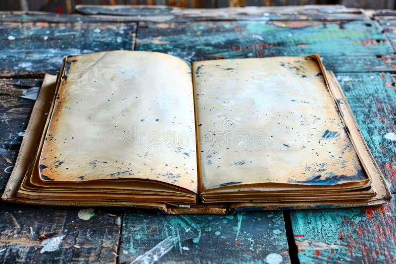 Vintage Open Book on Rustic Wooden Table with Distressed Texture and ...