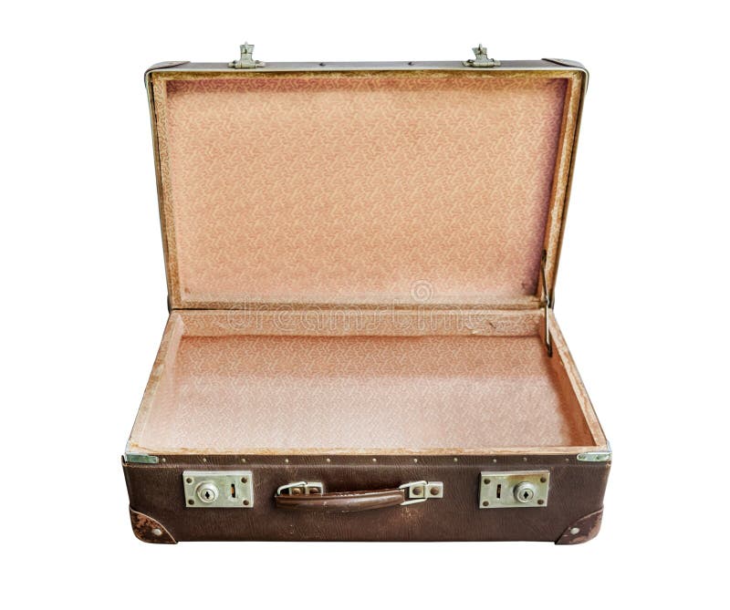 Vintage Open Brown Suitcase on White Background Stock Photo - Image of ...