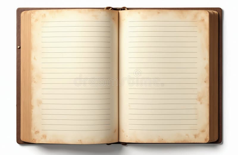 Vintage Open Notebook with Blank Lined Pages. Aged Paper Texture, Brown ...