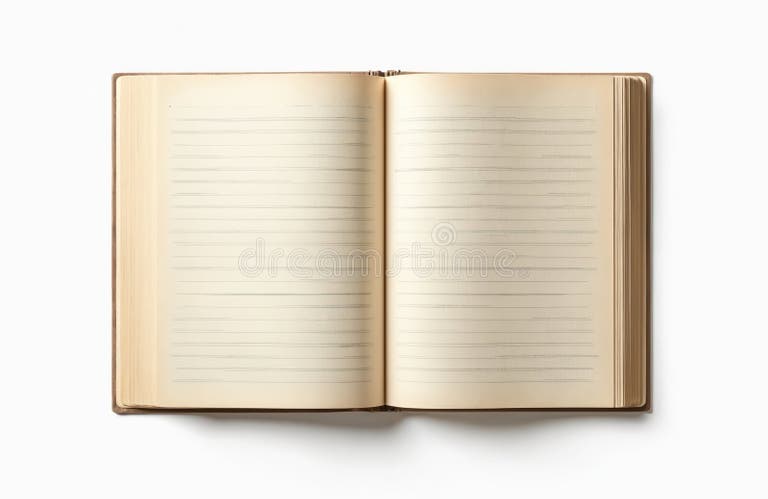 Vintage Open Notebook with Lined Pages. Aged Paper Texture with a Brown ...