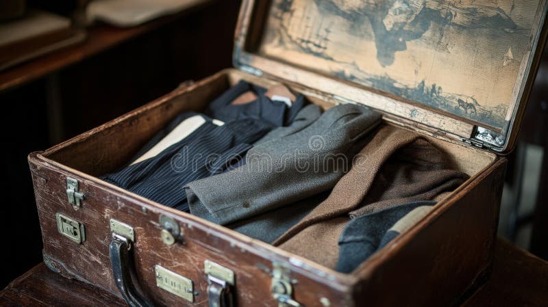 Vintage Open Suitcase with Old Clothes and Documents Stock Illustration ...