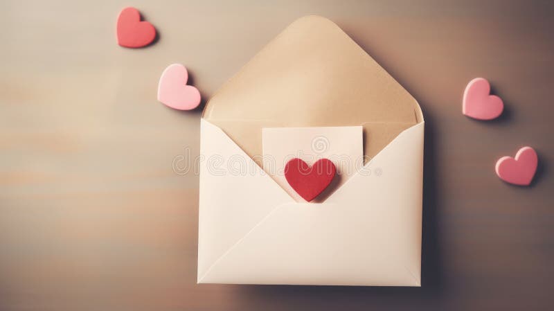 Vintage Open White Envelope with a Heart on the Table. Romantic Details ...