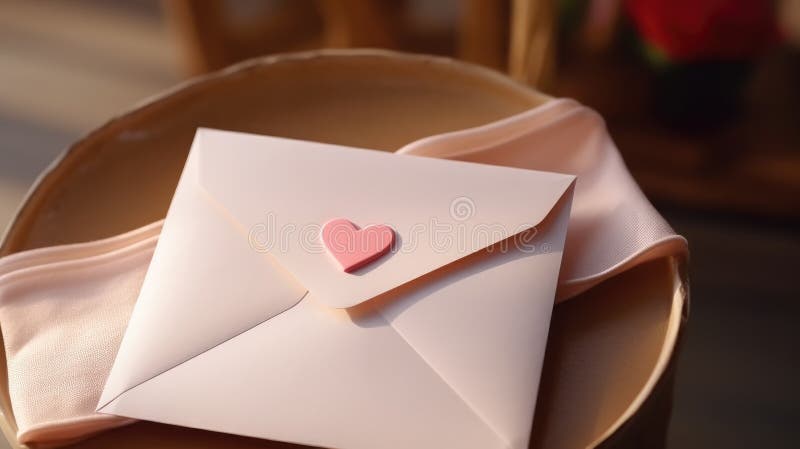 Vintage Open White Envelope with a Heart on the Table. Romantic Details ...
