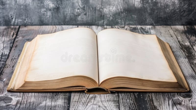 Vintage Opened Book with Blank Pages Resting on Table, Ai Generated ...