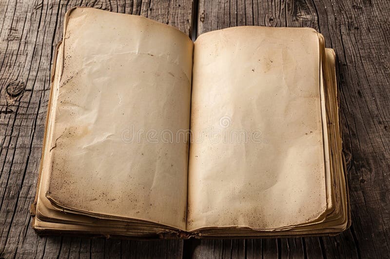 Vintage Opened Book with Empty Pages on Wooden Surface. Generative Ai ...