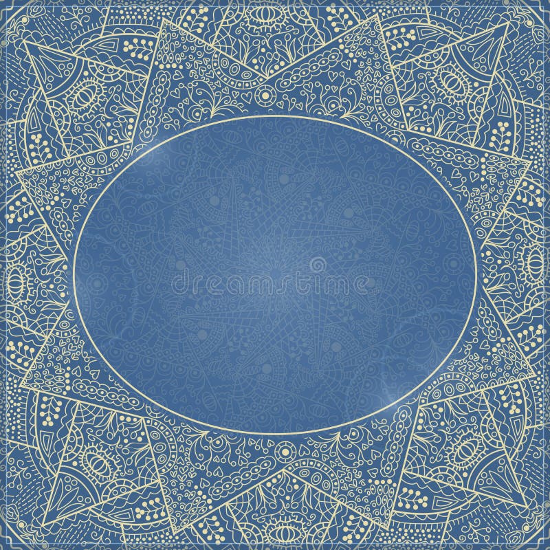 Vintage Ornament Blue Card with Round Label. Stock Illustration ...