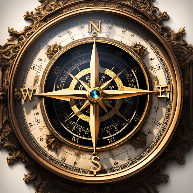 Vintage ornate compass stock illustration. Illustration of west - 307146354