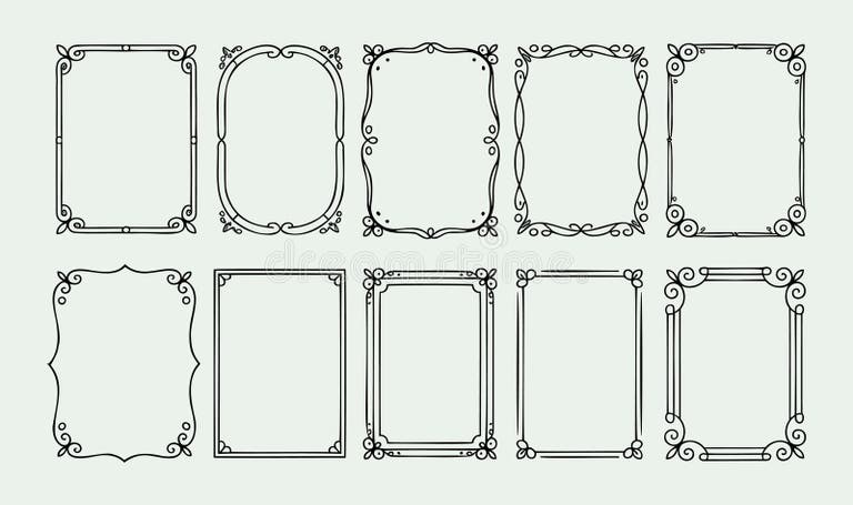 Vintage Ornate Decorative Frame Borders Hand-Drawn Vector Collection ...