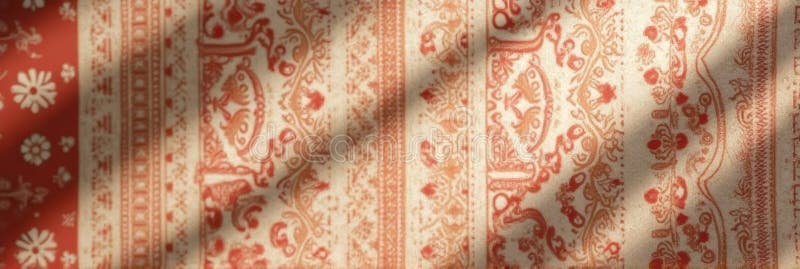 Vintage Ornate Red and Cream Floral Pattern Carpet with Sunlit Shadows ...