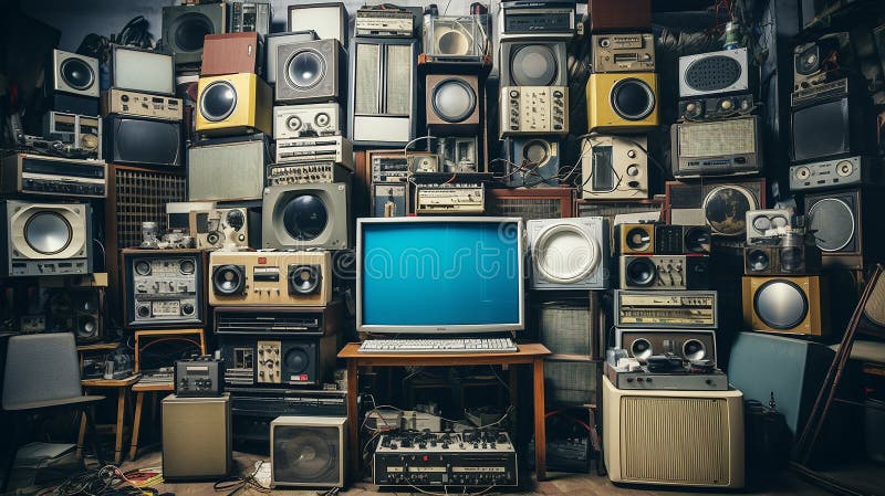 Vintage, Outdated Electronics in Pieces in Large Amounts. Stock ...