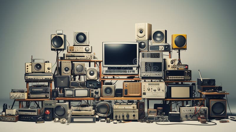 Vintage, Outdated Electronics in Pieces in Large Amounts. Stock ...