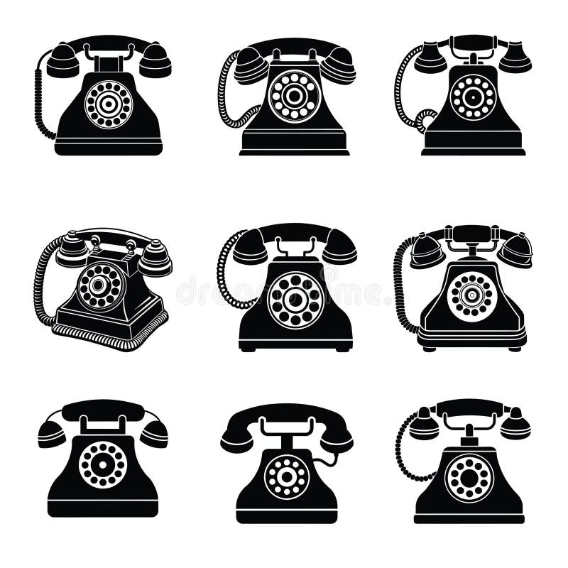 Vintage Oval Dial Land Phone Set of Nine Stock Vector - Illustration of ...
