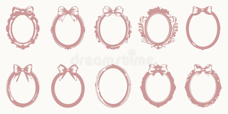 Vintage Oval Frames with Bows Silhouette Set. Elegant Decorative Design ...