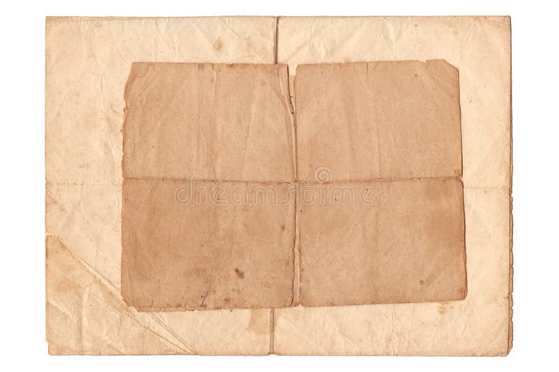 Vintage Overlapping Antique Papers. Two Aged Stained Sheets, Folded ...
