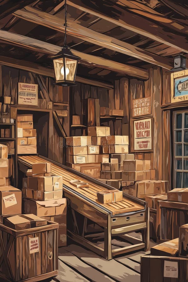 Vintage Package Sorting Facility Stock Illustration - Illustration of ...