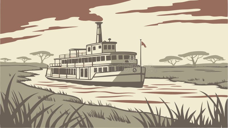 Vintage Paddle Steamer on a Serene River, Vector Design Generative AI ...