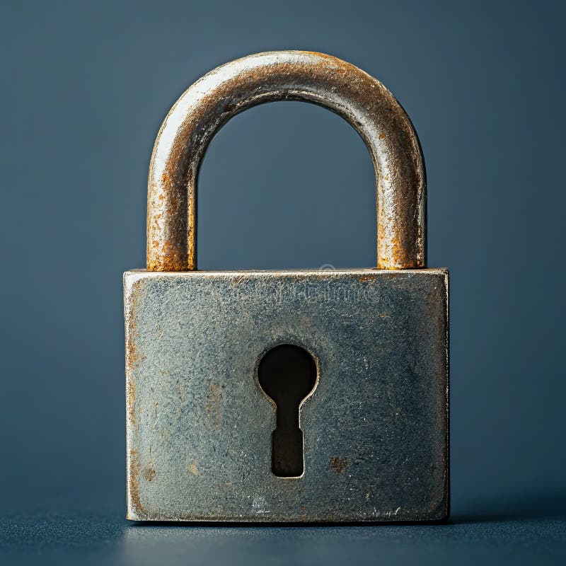 Vintage Padlock with Rounded Shackle on Dark Background Surface Stock ...
