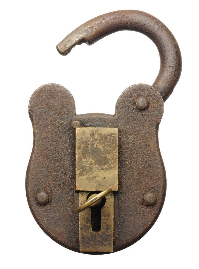 Antique Padlock Opened with Key Isolated on White Stock Photo - Image ...