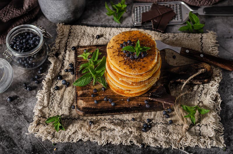 Vintage Pancakes with Berries Stock Photo - Image of cook, pile: 190857910