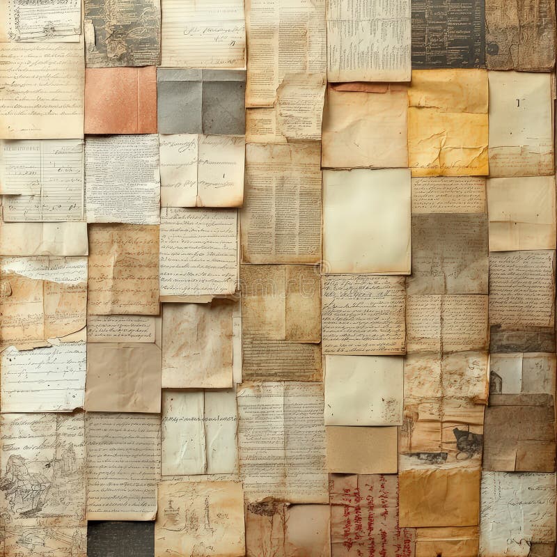 Vintage Paper Collage with Various Textures and Handwritten Notes Stock ...