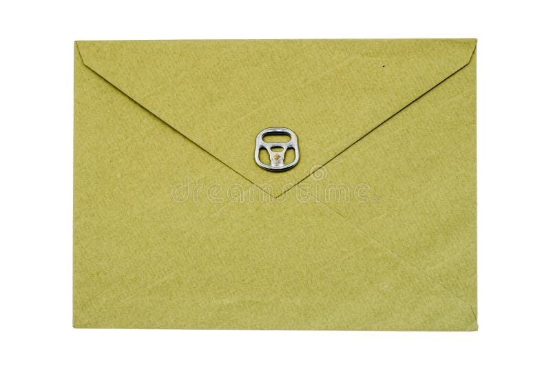 Vintage Paper Envelope with Old Metallic Soda Can Ring Pull Isolated on ...
