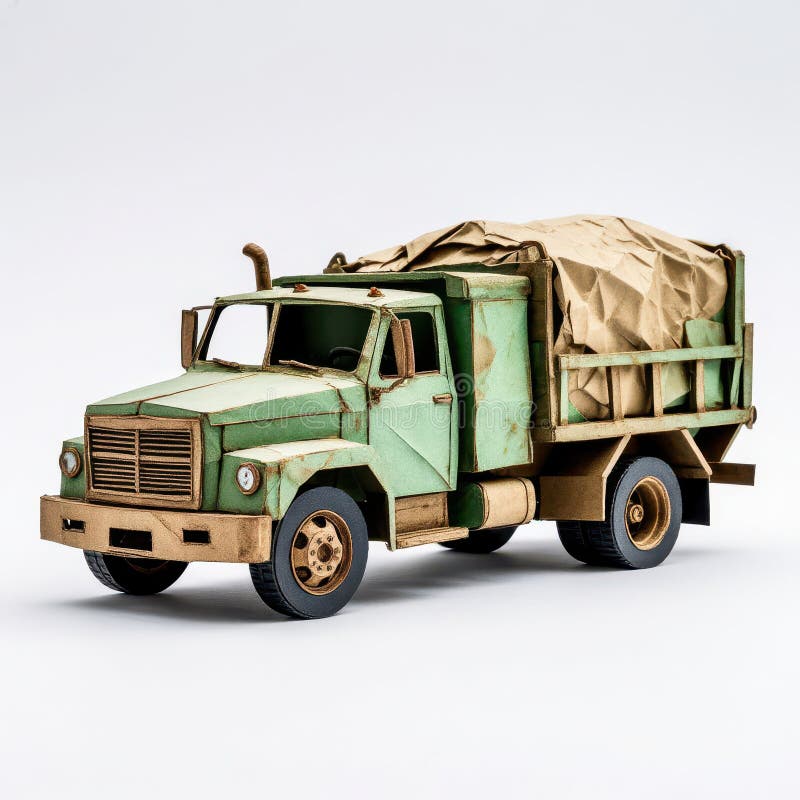 Vintage Paper Garbage Truck with Covered Load Stock Image - Image of ...