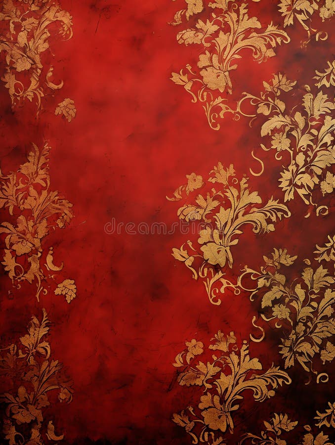 Vintage Paper with Red Antique Damask Pattern with Gold Accents ...