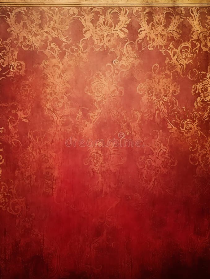 Vintage Paper with Red Antique Damask Pattern with Gold Accents ...