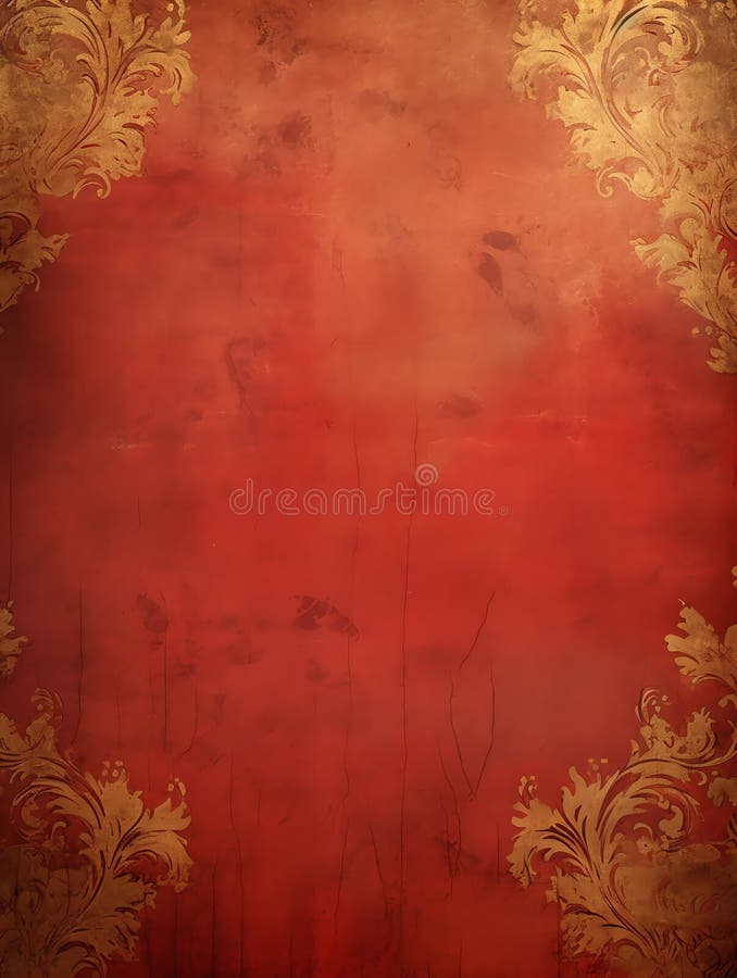 Vintage Paper with Red Antique Damask Pattern with Gold Accents ...