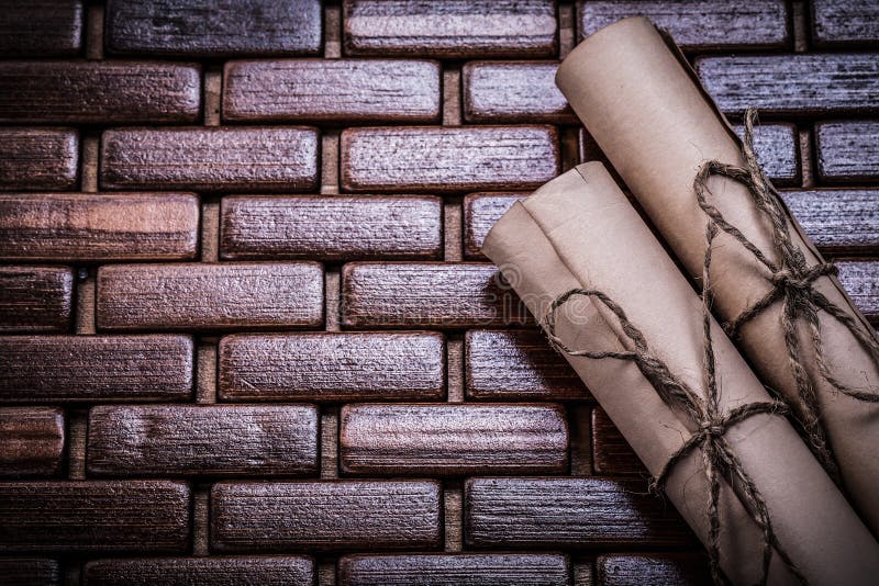 Vintage Paper Rolls with String on Wicker Place Stock Photo - Image of ...