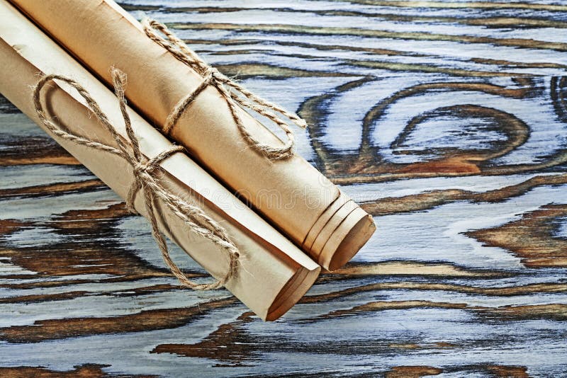 Vintage Paper Scrolls on Wooden Board Stock Photo - Image of retro ...