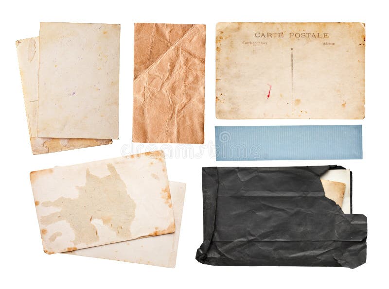 Set of Old Paper Sheets, Book, Envelope, Postcards Stock Image - Image ...
