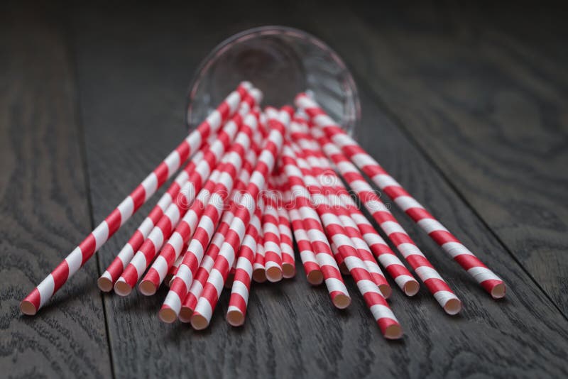 Vintage Paper Straws in Glass on Wood Table Stock Photo - Image of ...