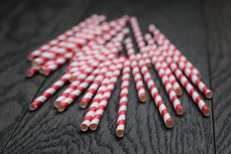 Vintage Paper Straws on Wood Table Stock Photo - Image of party, stripe ...