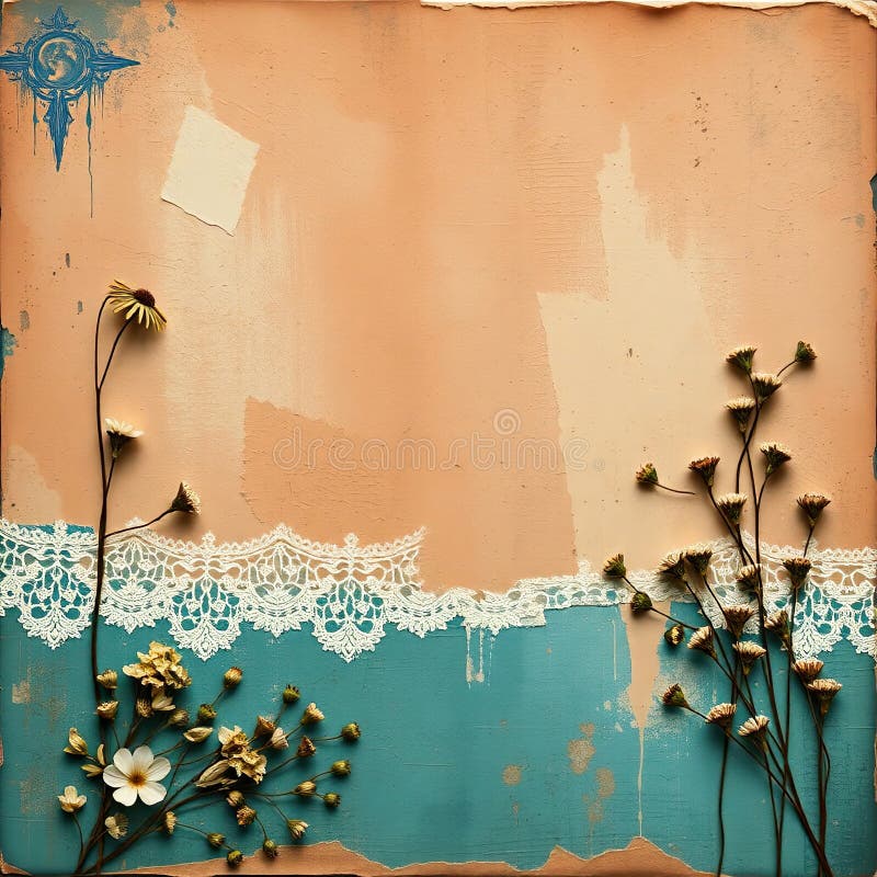 Vintage Paper Texture with Lace and Dry Flower Decor Stock Photo ...