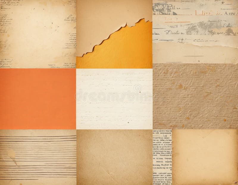 Vintage Paper Textures Collage with Torn Edges and Handwritten Notes ...