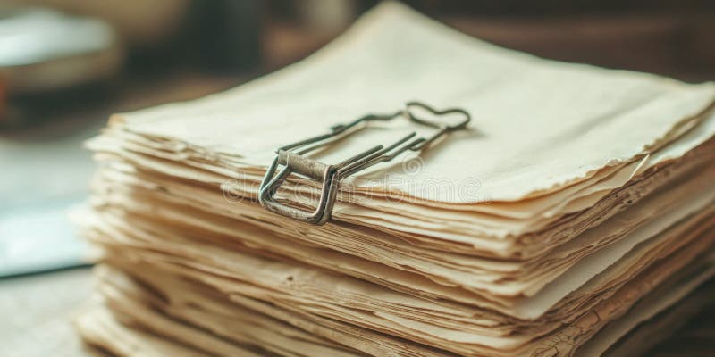 Vintage Paperwork Stack with Metal Clip in Rustic Setting Stock Photo ...