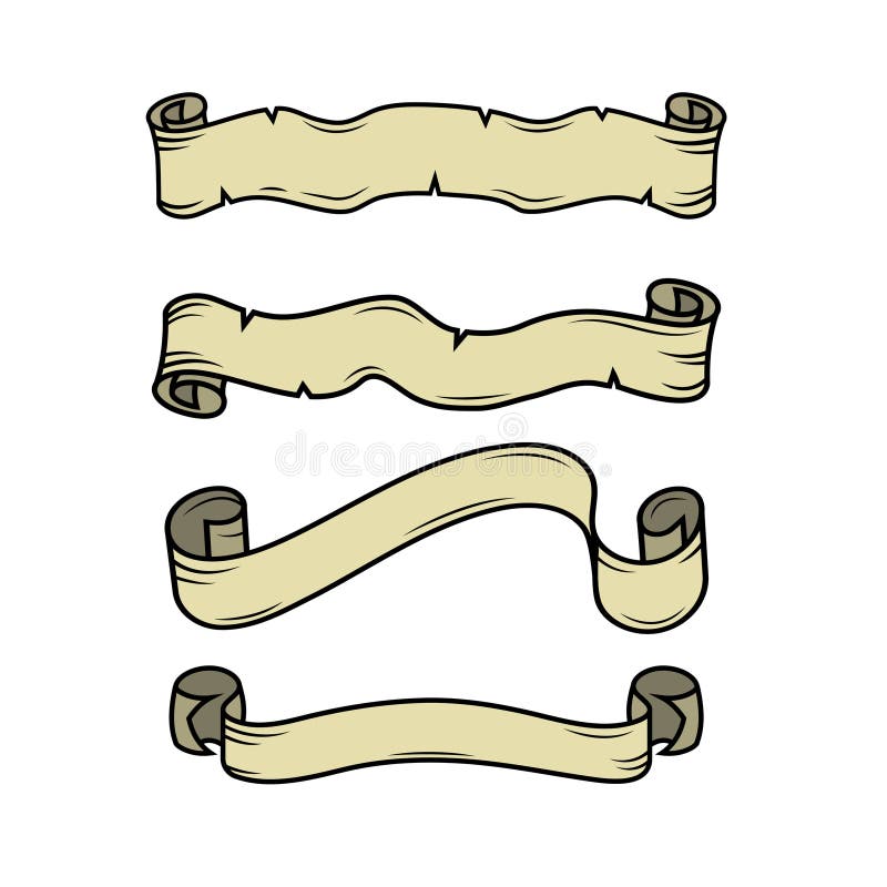 Vintage Parchment Banners Collection Isolated on White Background Stock ...