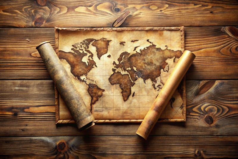 Vintage Parchment or Map on Wood Stock Illustration - Illustration of ...