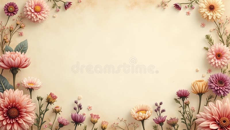 Vintage Parchment with Pressed Flower Border Soft Pastel Colors Stock ...